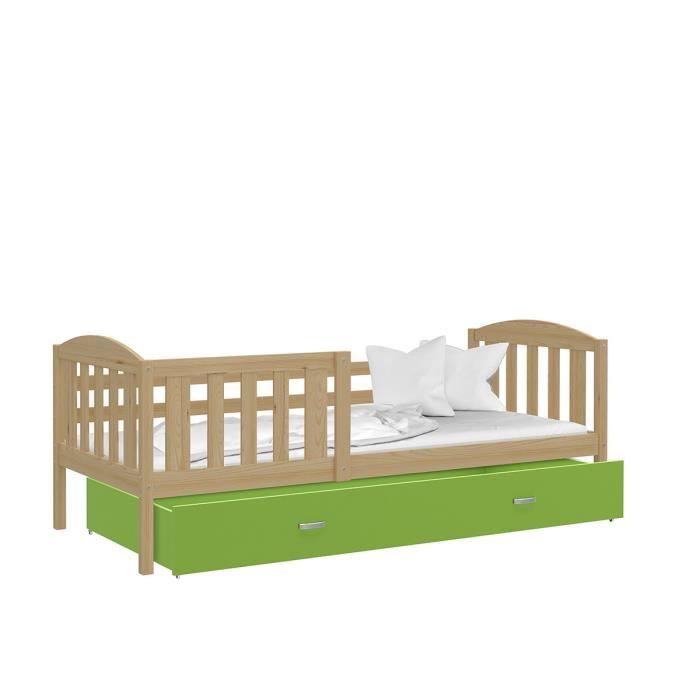 Lit enfant Teo 90x190 Pin Vert avec sommier, tiroir et matelas OFFERTS ...