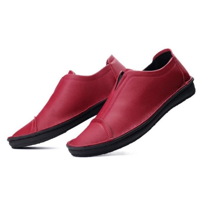 Homme cuir mocassin chaussures formel slip on flats rouge Rouge TU ...