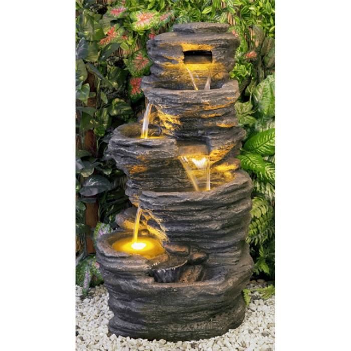 Fontaine d'Extérieur 5 Cascades Rochers – Lumières - Cdiscount Jardin
