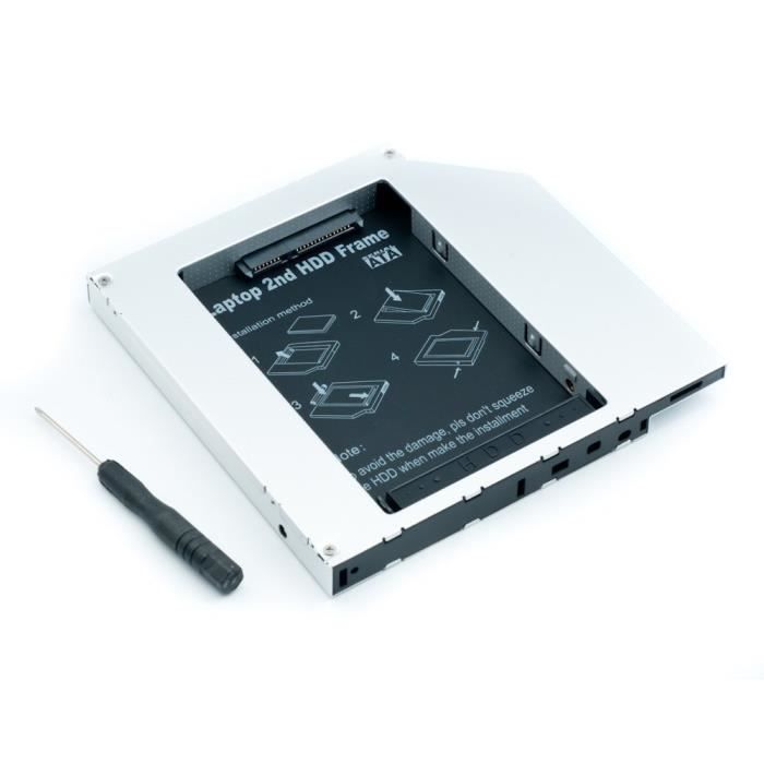 Laptop 2nd Hard Drive DVD Bay Caddy Baie caddie 12.7mm SATA vers SATA ...
