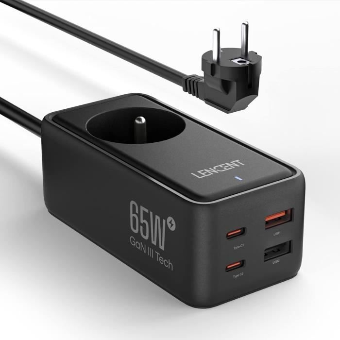 Chargeur Rapide Usb C Et 65W, Gan Iii Tech Avec 1 Prise Secteur + 4 ...