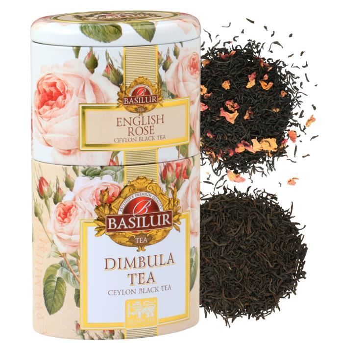 BASILUR English Rose & Dimbula 2 in 1 - thé noir en feuilles dans une boîte décorative de 100g ...