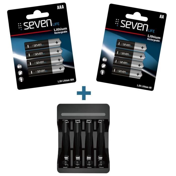 Pack de piles AA et AAA avec chargeur universel Seven Life - 4 piles AA ...
