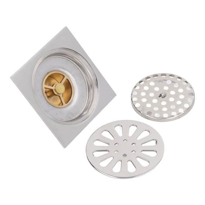 Tbest Drain de plancher de salle de bain Siphon de sol carré 10,2 cm ...