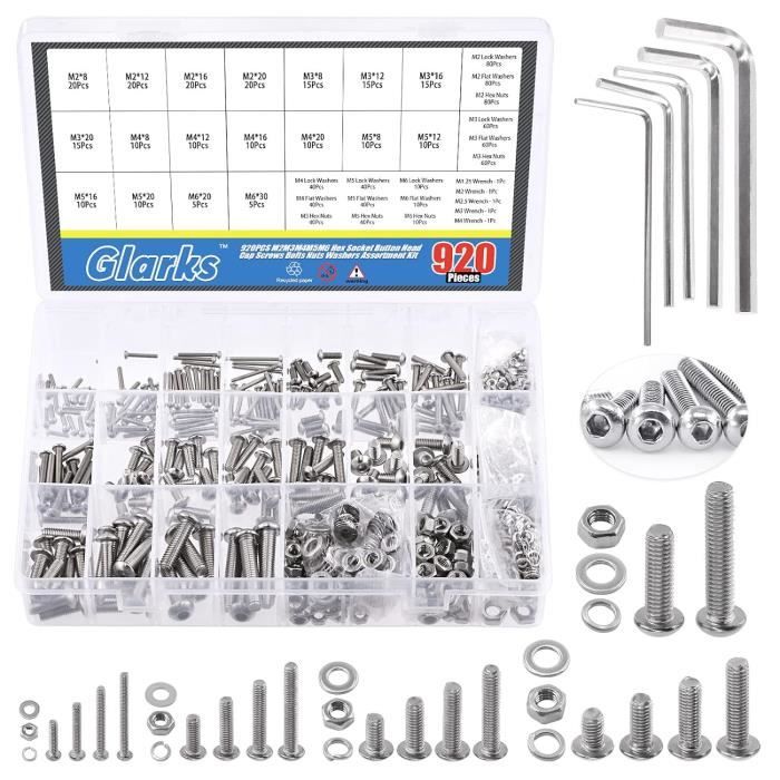 G18010 Assortiment De 925 Boulons Et Écrous À Tête Hexagonale M2 M3 M4 M5 M6 En Acier Inoxydable ...