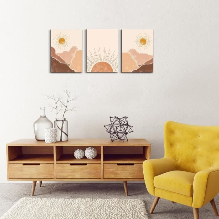 Tableau Boho Chic, Tableau Decoration Murale Salon Abstraites Montagnes ...