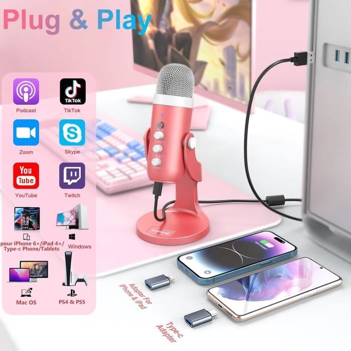 Nornward Micro Usb, K66 Pink Microphone À Condensateur Cardioïde Pour ...