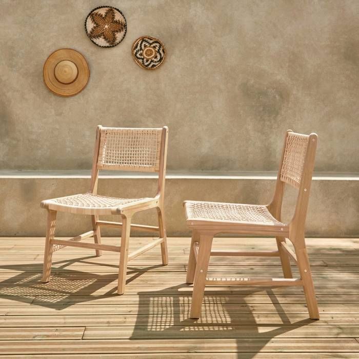 Lot de 2 chaises de jardin Ocara. cannage et bois. L 61 x 51 x 85cm ...