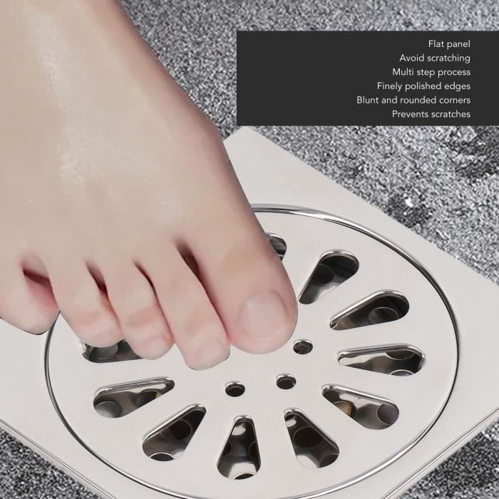 Tbest Drain de plancher de salle de bain Siphon de sol carré 10,2 cm ...