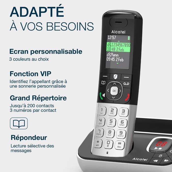 Téléphone fixe sans fil DECT avec répondeur - SWROSE -ALCATEL FX990 ...