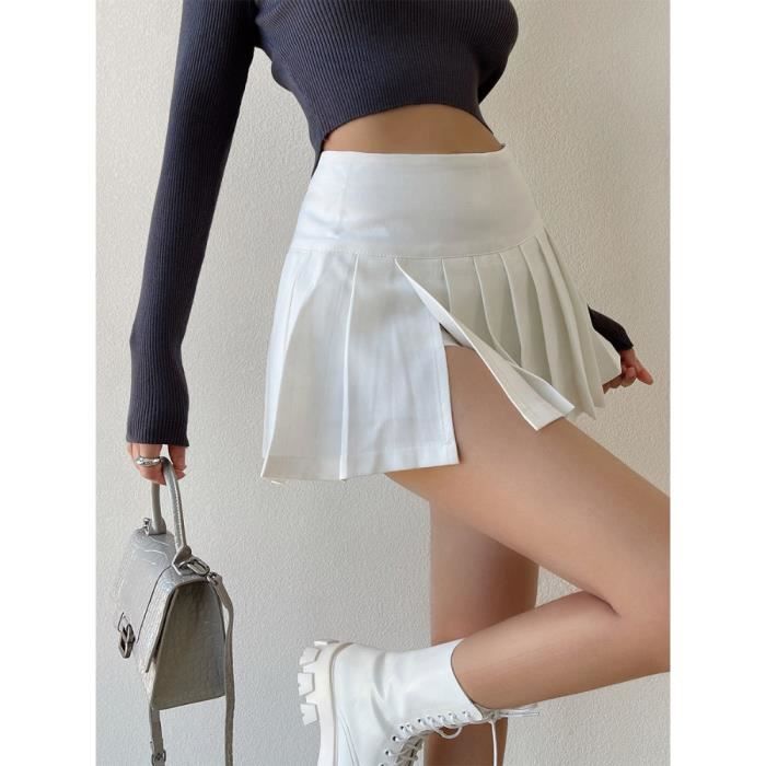 Jupe,mini jupe plissée fendue pour femmes, Sexy, Preppy, taille haute ...