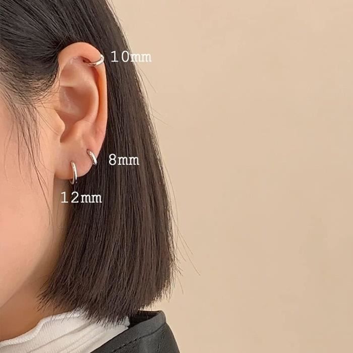 Boucles D'Oreilles Créoles En Argent 925 7Mm 8Mm 9Mm 10Mm 12Mm Pour Cartalidge Tragu Hélix ...