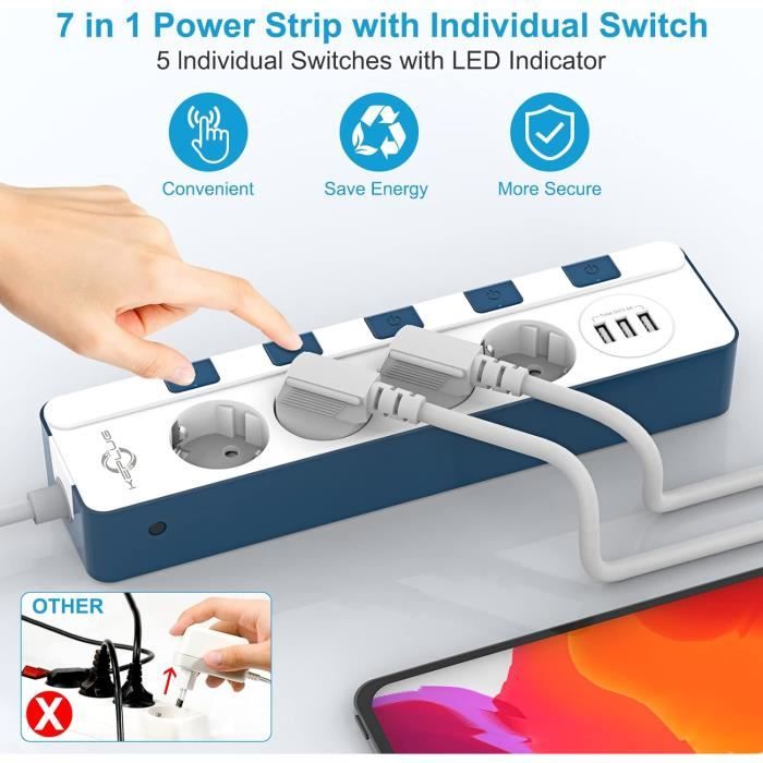 Multiprise Electrique (4000W-16A),Multiprise Parafoudre 500J Avec ...