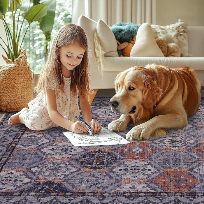 Living Room Rug, Washable 140 x 200 cm, Bohemian Short Pile, Large Area ...