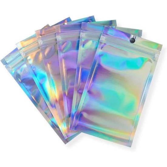 150 Pcs Sachet Holographique Refermable, Sac Mylar Alimentaire Anti ...