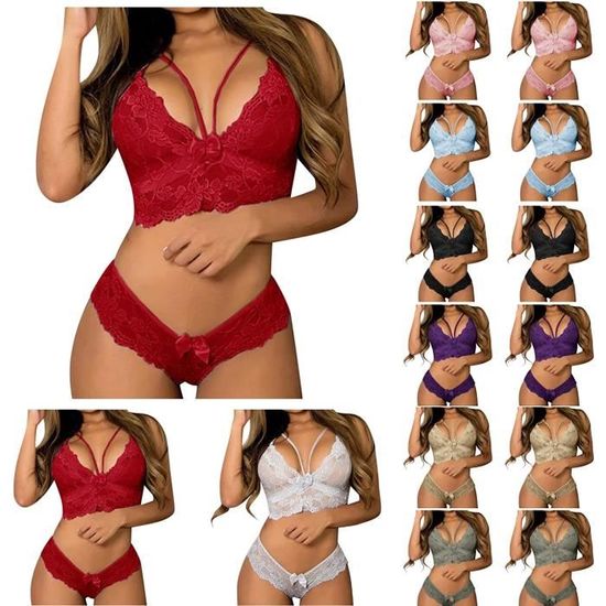 Ensemble de Lingerie Sexy en Dentelle - Rouge - Femme - Spandex Rouge - Cdiscount Prêt-à-Porter