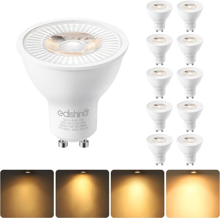 Ampoules LED Spot Culot GU10 Dimmable 5W quivalent 50W 350lm Blanc Chaud 2700K 38 Larges ...