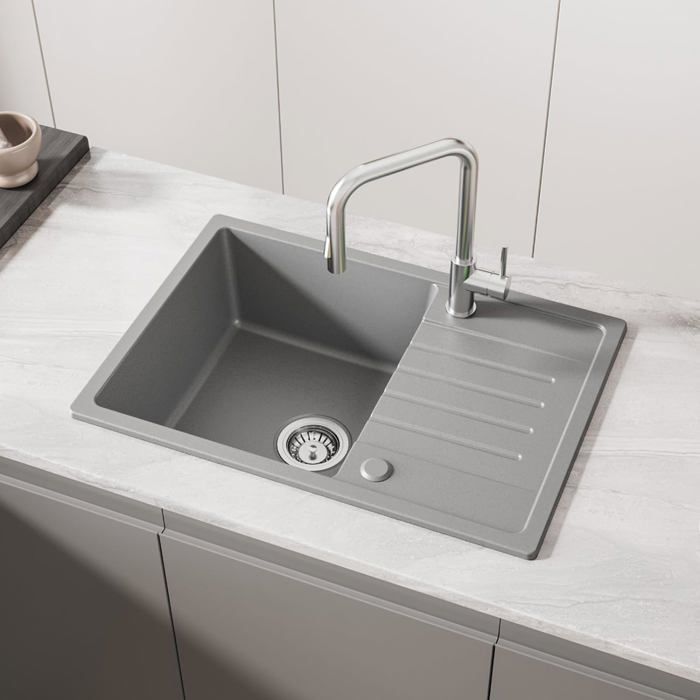 Evier Cuisine 1 Bac Avec Egouttoir 65 X 45 Cm, Evier Gris En Granit ...