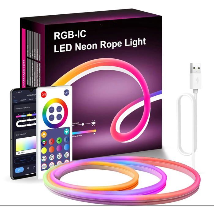 Kit Neon Led 3metres Rgbic Étanche Ip65,Idéal Pour Rubanmural Gaming Bande Led Exterieur ...