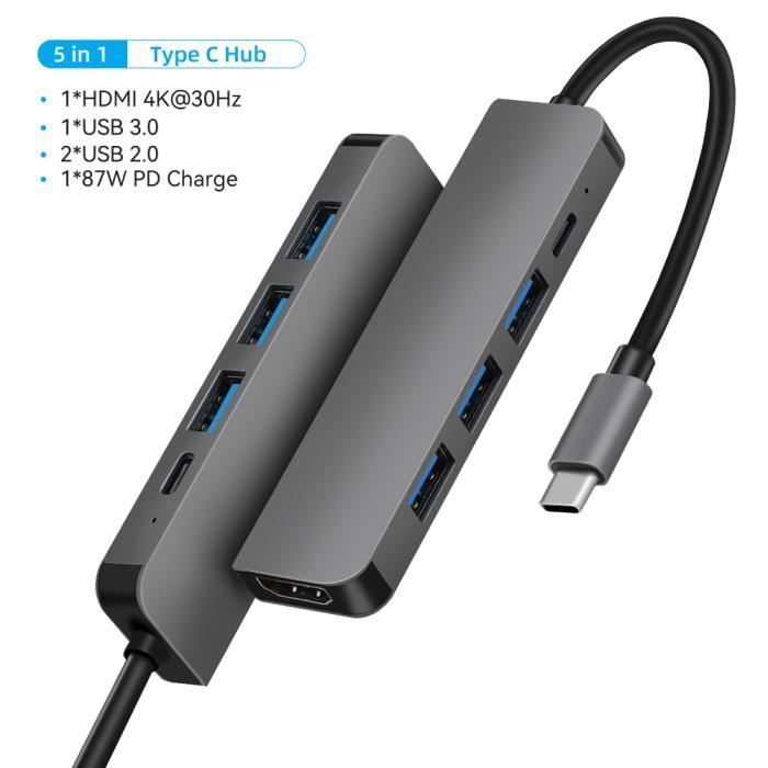 Concentrateur de type C 5 en 1 - Hub USB 3.0 11 en 1 pour ordinateur portable, adaptateur PC PD ...