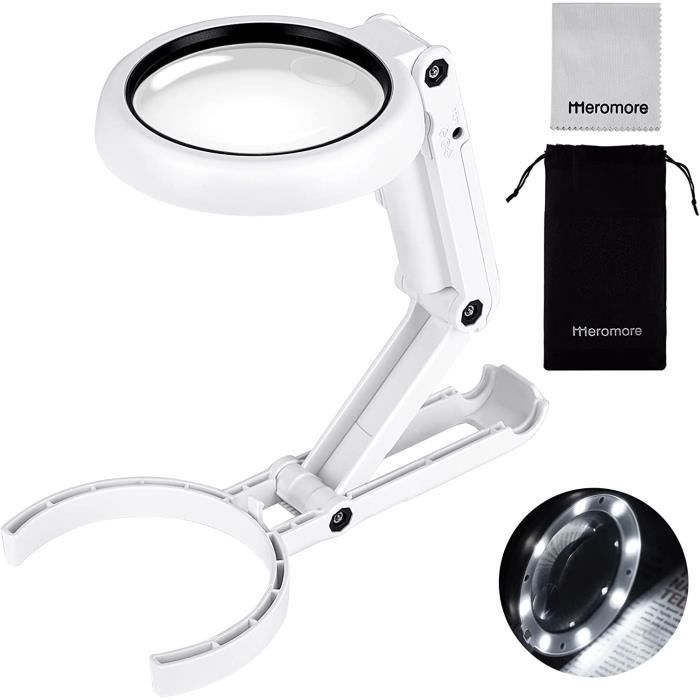 Loupe à Main 5X 11X, Loupe de Table avec Support Pliable avec lumière 8 LED, loupe de Lecture ...