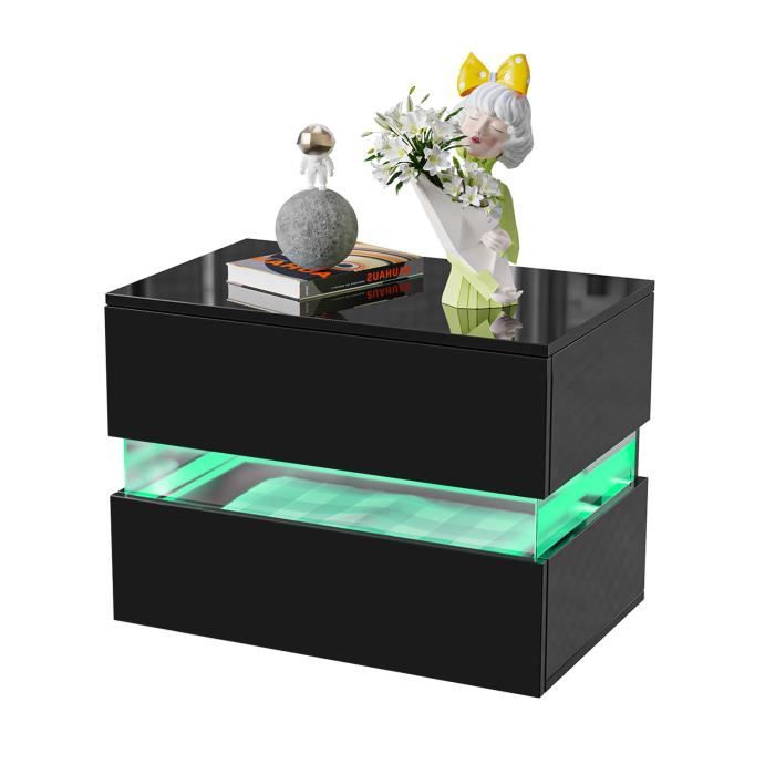 Table de Chevet - - Bande LED Multicolore Réglable - Moderne - Noir ...