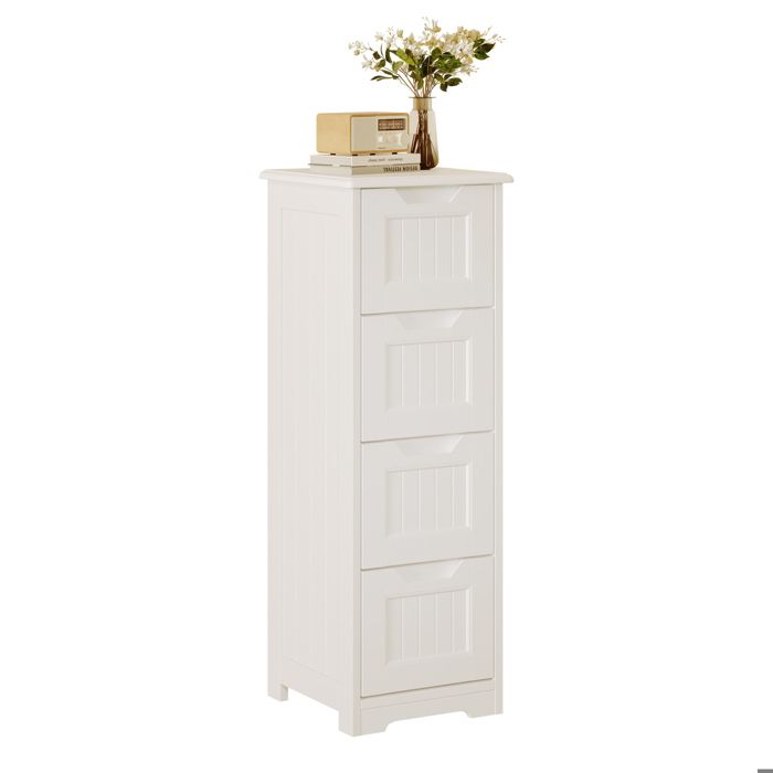 Commode BEALIFE - Petite commode à 4 tiroirs - Design moderne - Blanc - Cdiscount Maison