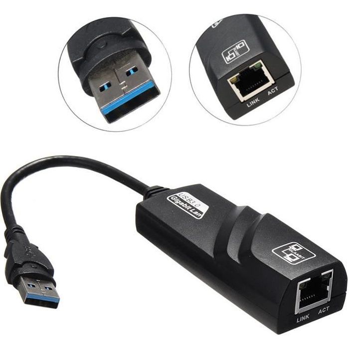Adaptateur Ethernet USB 3.0 - CPRORPO - Gigabit RJ45 - 10/100/1000Mbps - 3 ports USB 3.0 - Noir ...