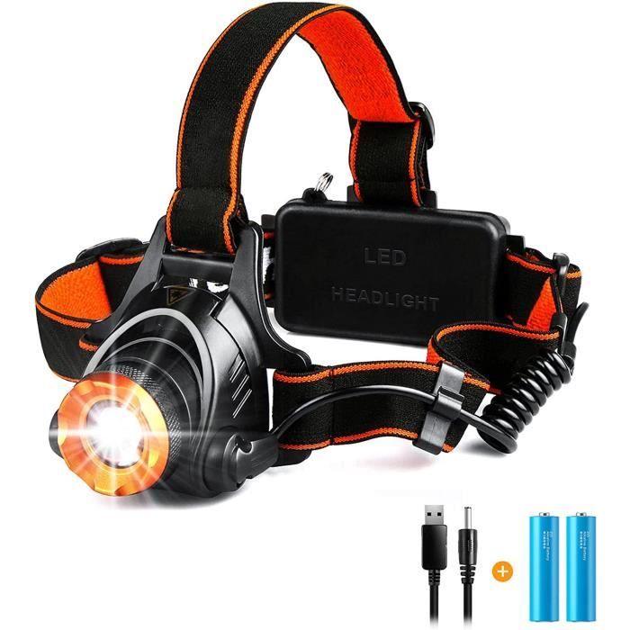 Lampe Frontale Puissante, Torche Frontale LED USB Rechargeable Zoomable ...