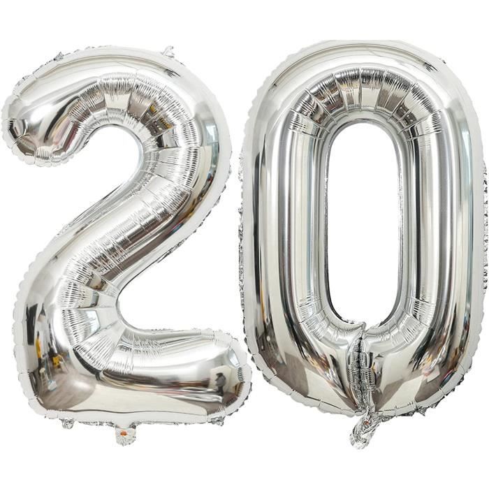 Ballon Anniversaire 20 An Argenté - 101 Cm Ballon Chiffre Numéro 20 ...