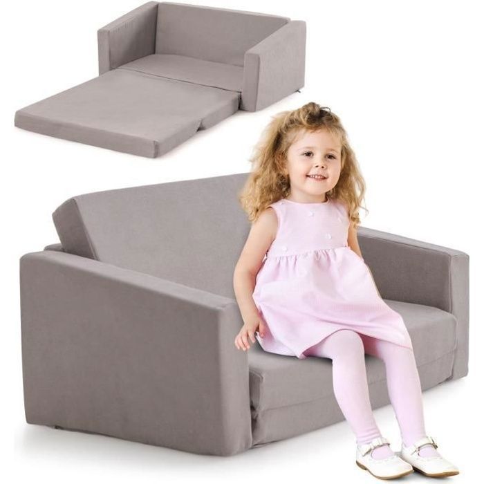 COSTWAY Canapé-lit Enfant 2 en 1 - 2 Place en Flanelle Textile avec ...