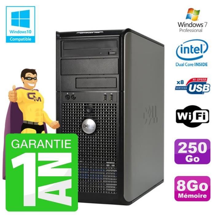 PC DELL 755 Tour Intel E5200 RAM 8Go Disque 250Go Graveur DVD Wifi W7 ...