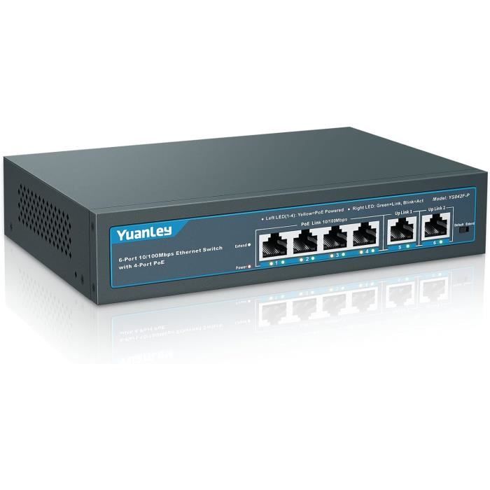 Switch - YuanLey - 6 Port PoE avec 4 Port PoE+ - 78W - Plug & Play ...