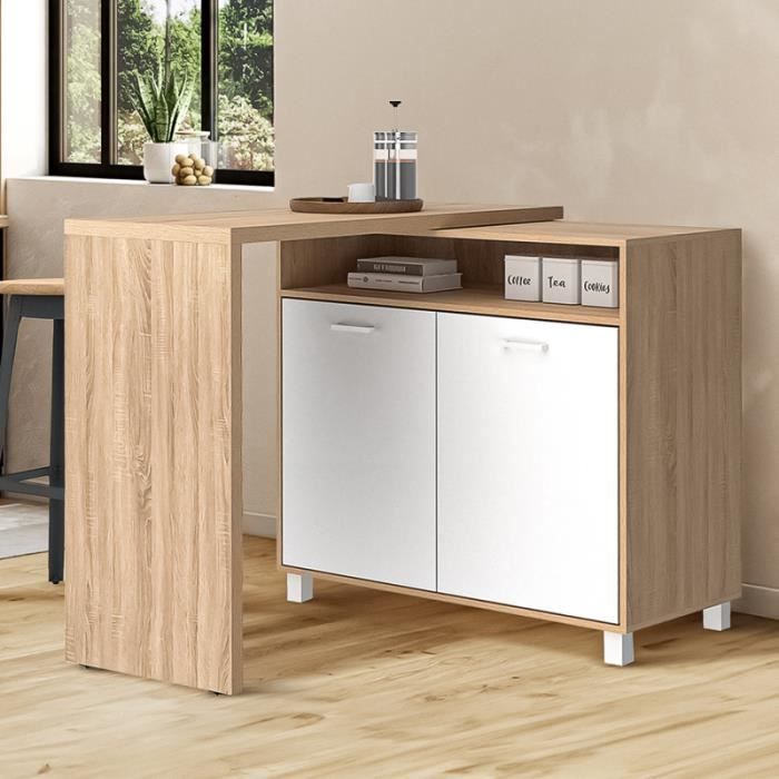 IDMARKET Ilot rotatif CINA meuble de bar pivotant 2 en 1 imitation ...