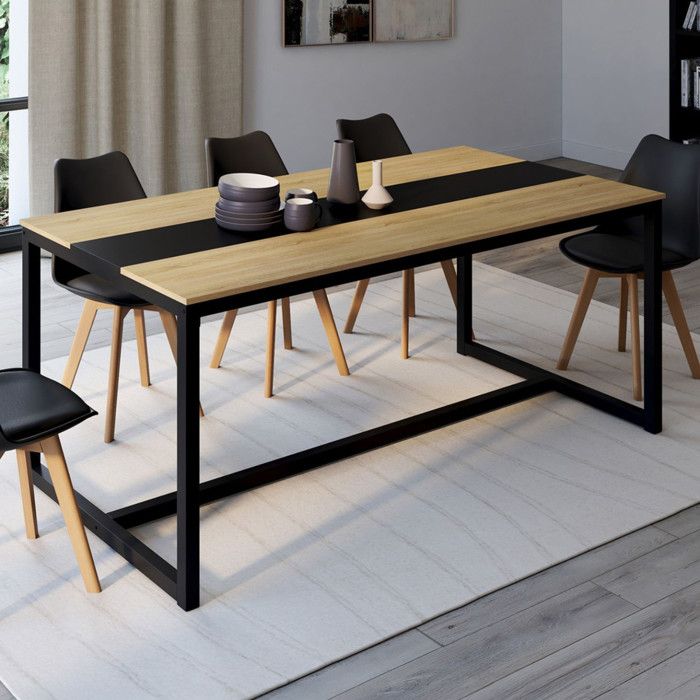 IDMARKET Table à manger rectangle DOVER 8 personnes bande centrale ...