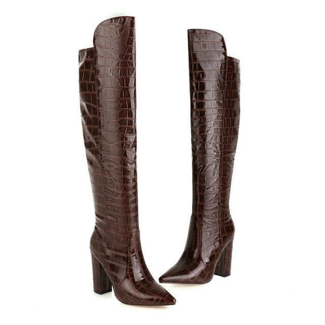 Bottes en cuir PU marron pour femmes - SEVENTUM - au-dessus du genou ...