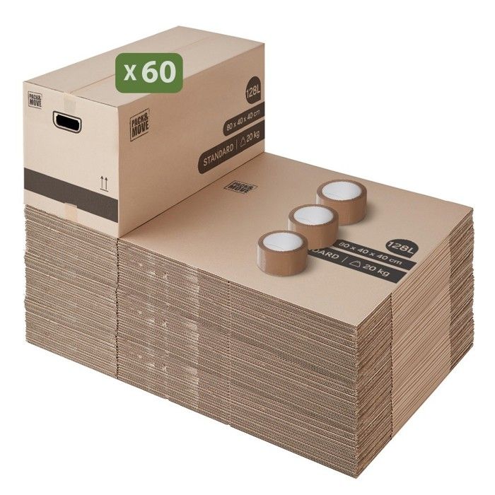 Cartons de déménagement XL - Lot de 60 - 80 x 40 x 40 cm - Poignées ...