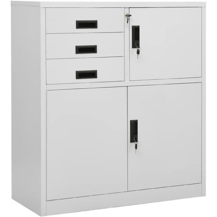 90 X 40 X 102 Cm Armoire De Bureau Gris Clair En Acier Meuble De Bureau ...