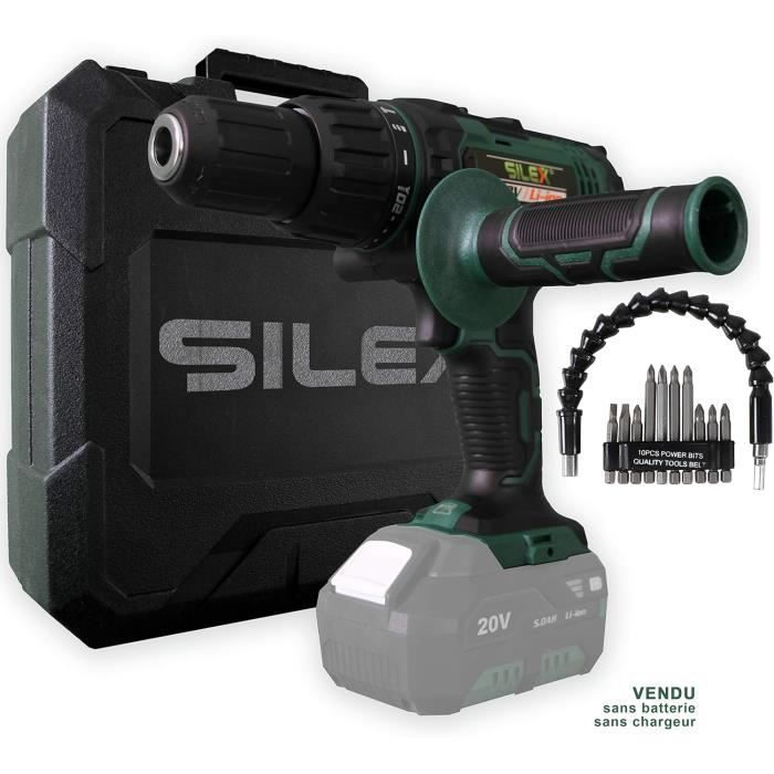 Coffret Perceuse visseuse percussion 20V Li-Ion sans fil Silex + J’eu d’embouts à axe flexible 6 ...