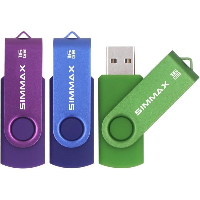 Simmax Clé Usb 16 Go Lot De 3 Usb 2.0 Flash Drive Pivotant Stockage ...