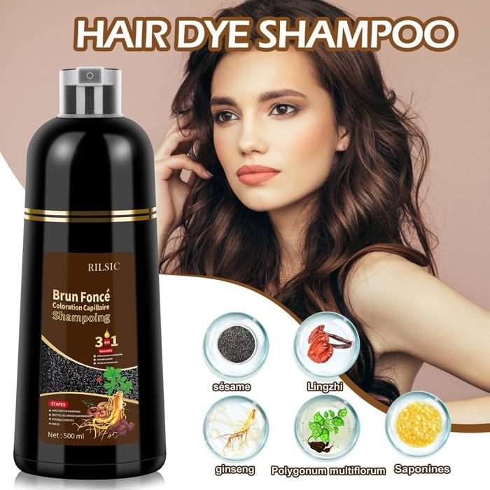 Shampoing Colorant Noir Hair Dye Shampoo 3 En 1,Shampooing Instantané ...