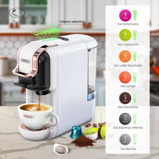 Machine à Café Multi Capsules - HiBREW - 5 en 1 - Pression 19 Bars - Arrêt Automatique - Blanc ...