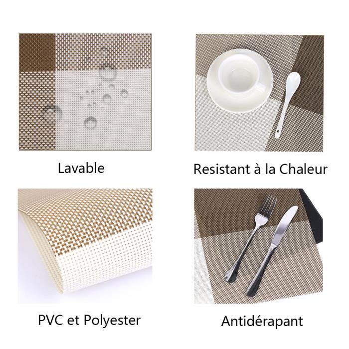 Lot de 6 Sets de Table PVC Napperons Vinyle Tissé Lavables Resistant à ...