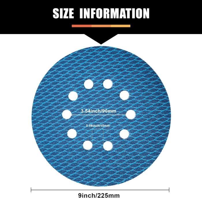 Lot de 10 disques abrasifs excentriques de 225 mm - 10 trous - Grain 150 - En forme de Losange ...