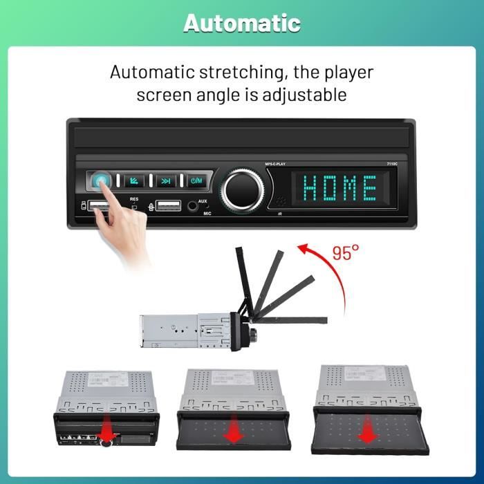 Autoradio 1 Din Carplay Avec Automatic Écran Rétractable 7 Pouces ...
