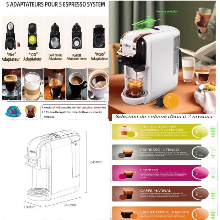 Machine à Café Multi Capsules - HiBREW - 5 en 1 - Pression 19 Bars - Arrêt Automatique - Blanc ...
