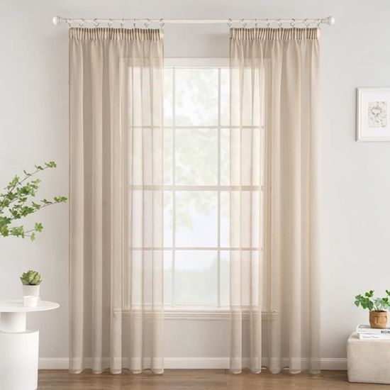 Rideaux Transparent Fenêtre Voilages Draperies Intérieurs avec Ruban Fronceur Décoratifs ...