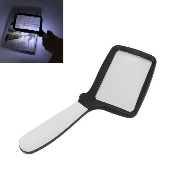 AUN Loupe à main pliante avec lumière 5 LED 3X Grande loupe de lecture rectangulaire avec LED ...