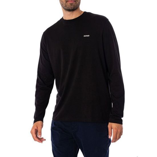 T shirt a manches longues pour hommes HUGO uni Noir 100 coton Noir Cdiscount Pret a Porter