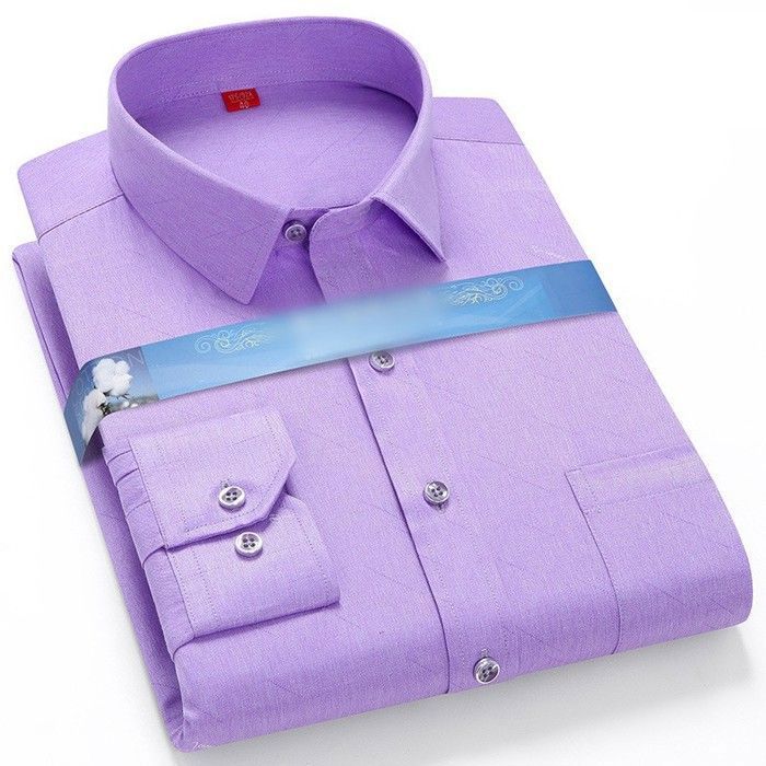 Chemise Homme Slim Col Chemise Manches Longues Business Casual Couleur Unie Imprimé-Violet-8358 ...